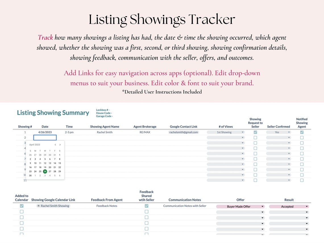 Real Estate Buyer Showings Tracker Listing Showings Tracker Google ...