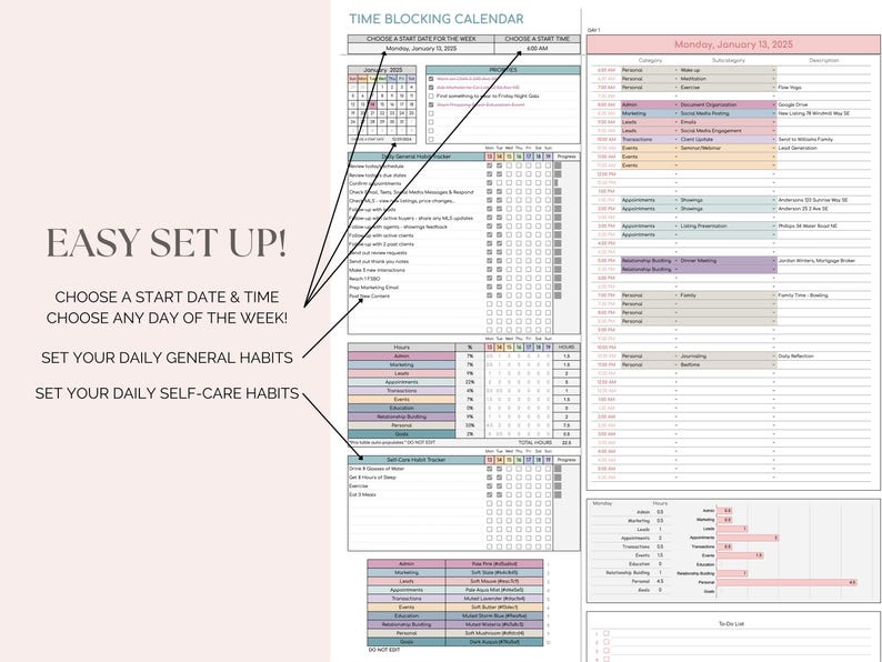 Time Blocking Digital Planner: Weekly Calendar, to Do List, Habit ...