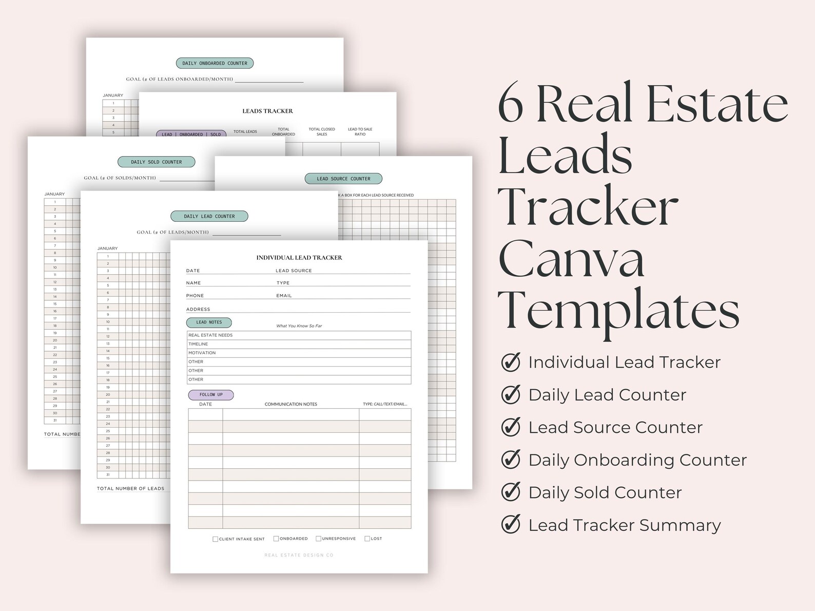 Real Estate Leads Tracker, 6 Canva Templates, Lead Source, Instant ...