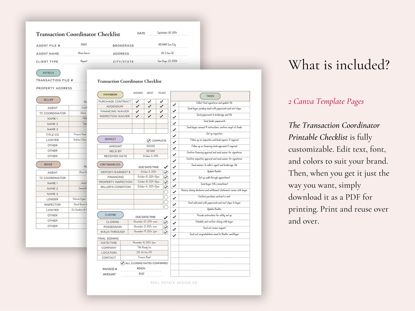 Transaction Coordinator Checklist Canva Template Real Estate ...