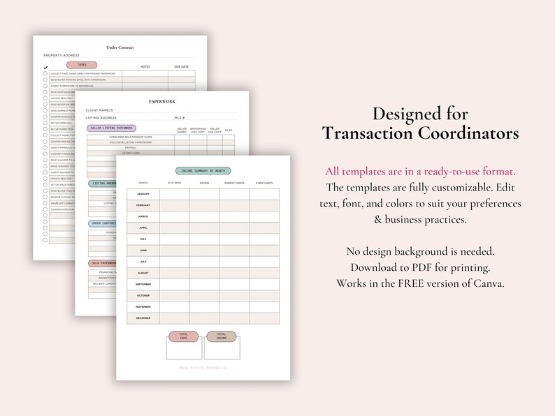 Real Estate Transaction Coordinator Canva Template Bundle Buyer ...