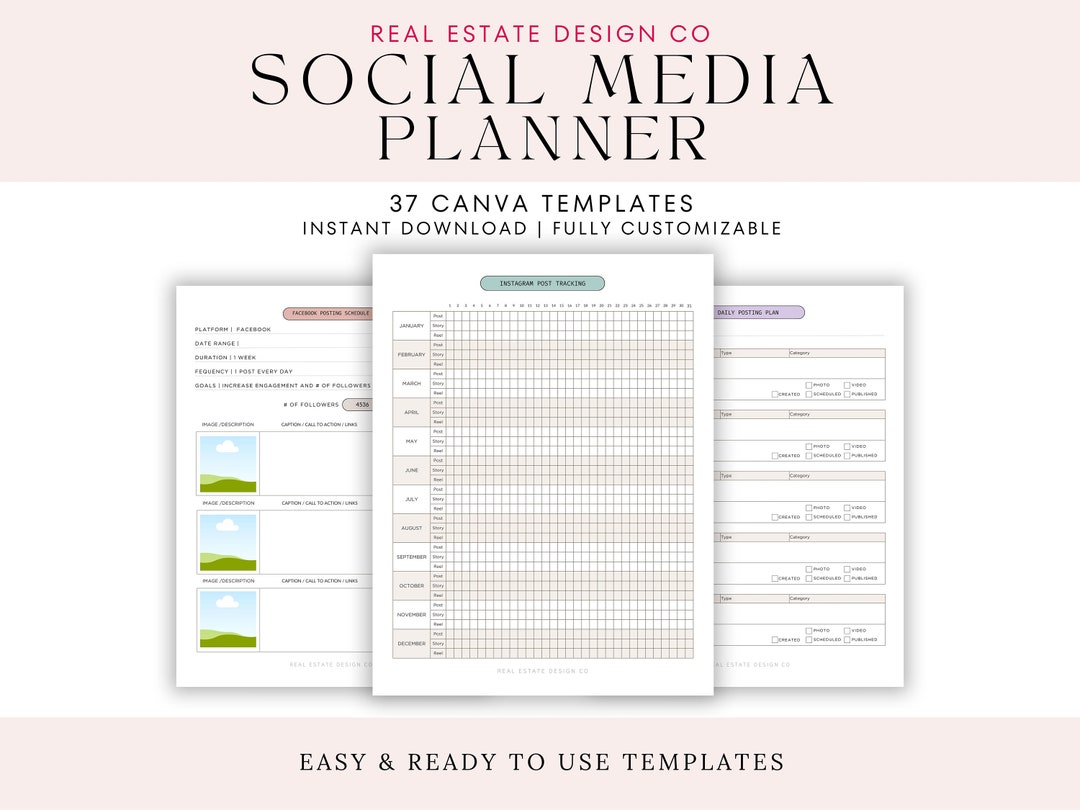 Real Estate Social Media Planner Canva Templates, Agent Marketing ...