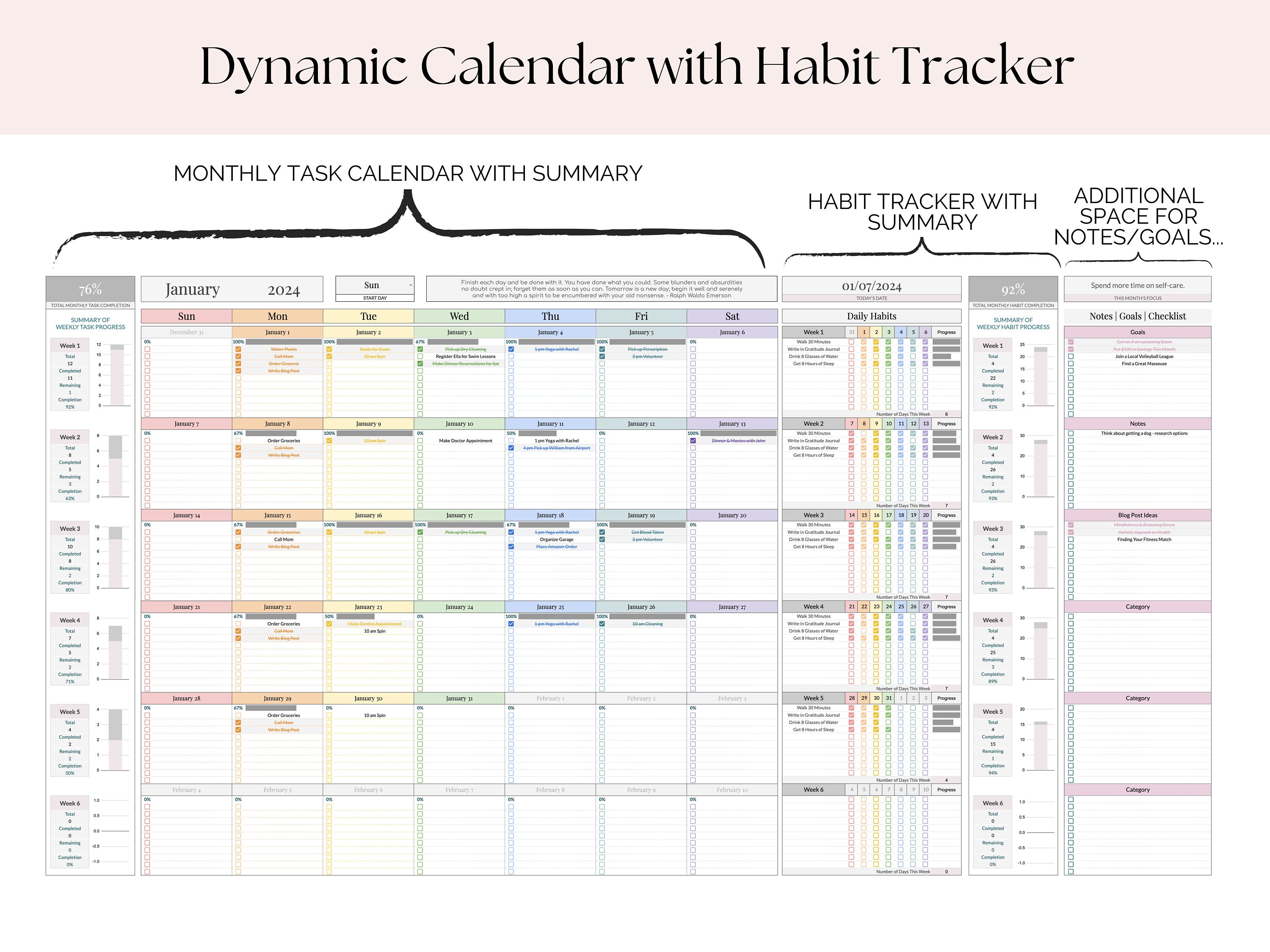 Monthly Smart Calendar With Habit Tracker Google Sheets Spreadsheet ...
