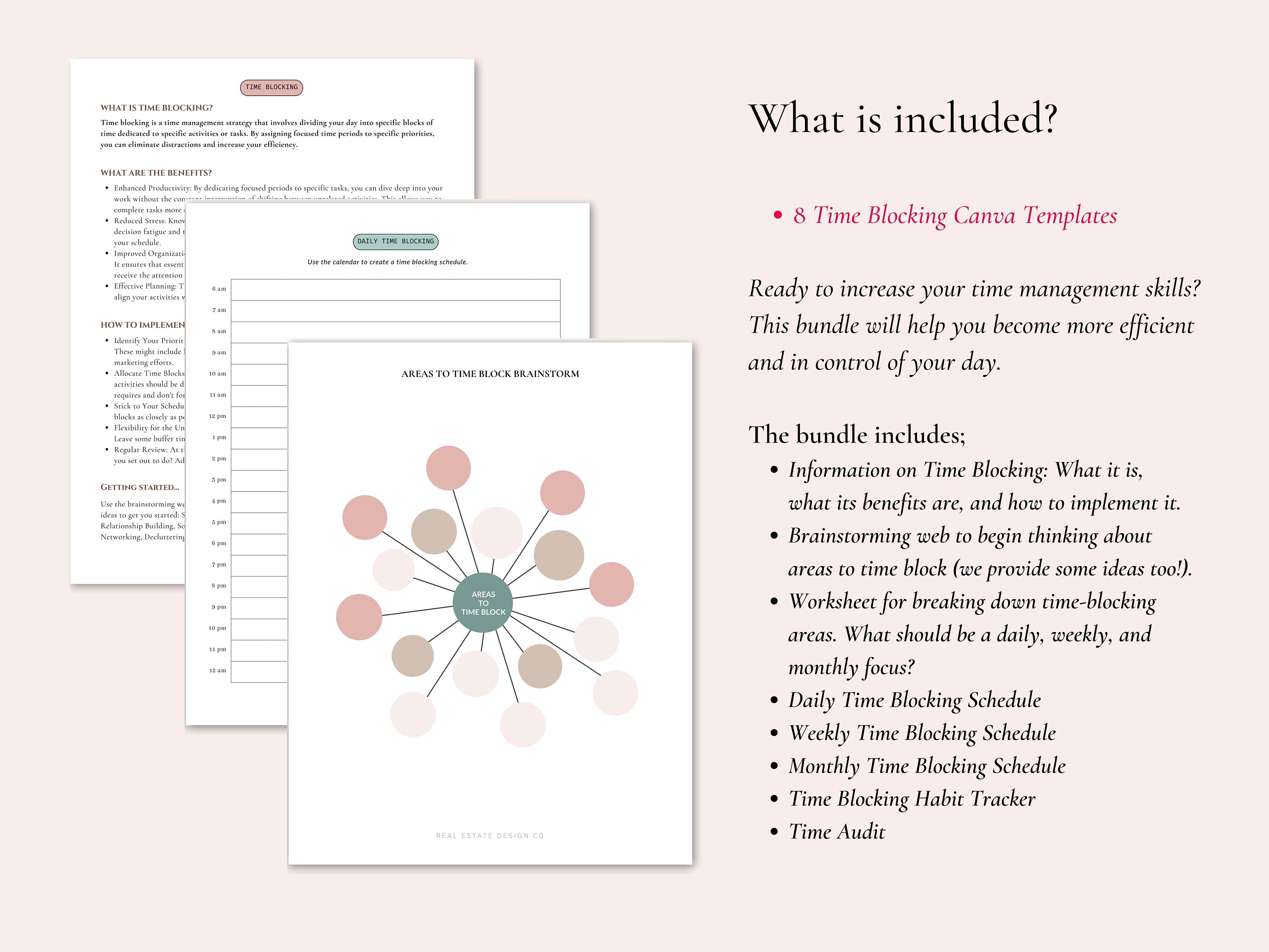Real Estate Agent Time Blocking Planner Canva Template, Daily Weekly ...