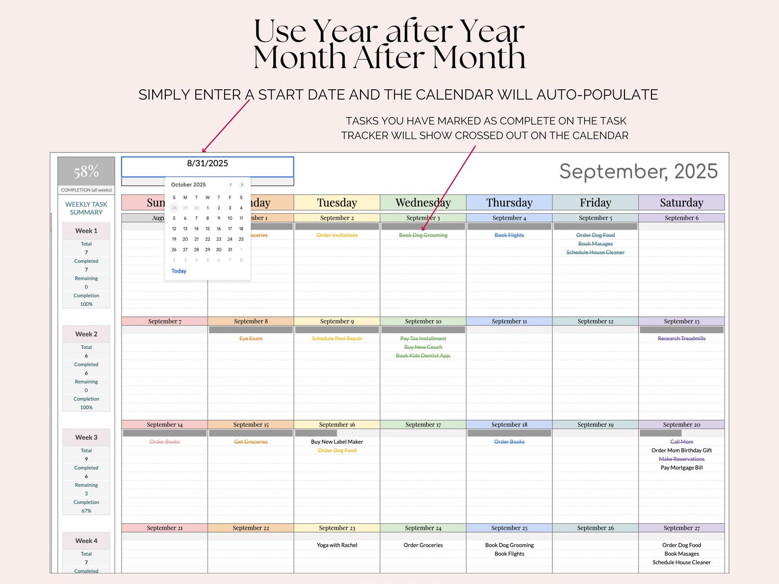 Google Sheets Task Tracker, Dynamic Calendar, Habit Tracker, To-do List ...