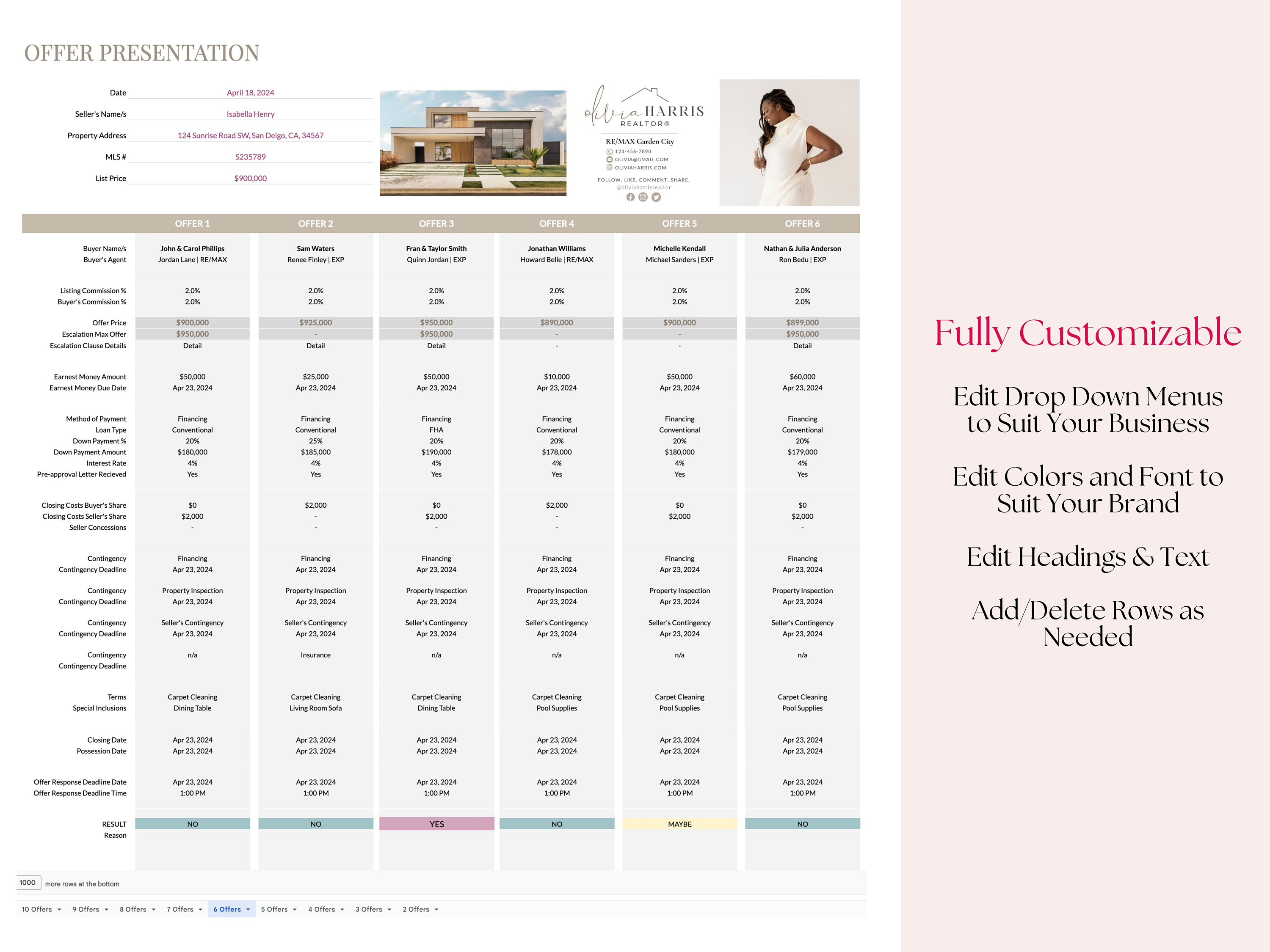 Real Estate Multiple Offer Comparison Presentation Google Sheets ...
