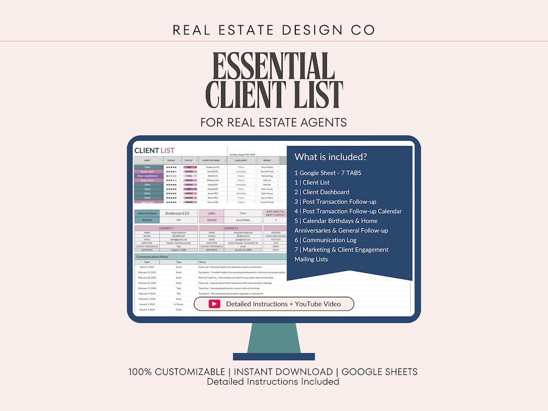 Real Estate Client List Google Sheets, CRM With Follow-up Calendar ...