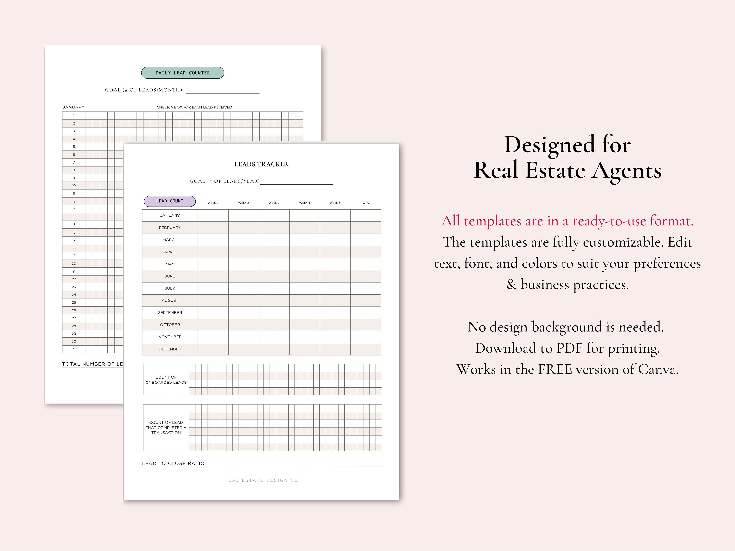 Real Estate Leads Tracker Canva Template, Track Individual Leads, Track ...