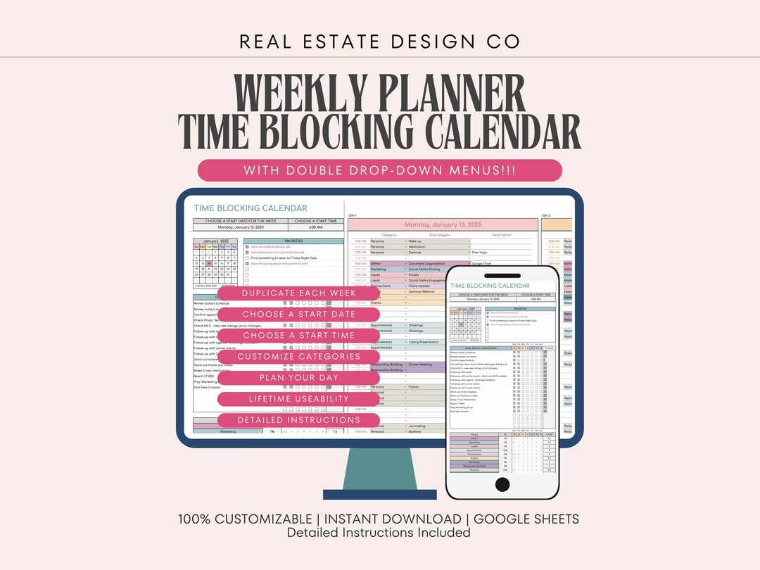 Time Blocking Digital Planner: Weekly Calendar, to Do List, Habit ...