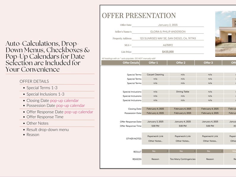 Real Estate Multiple Offer Comparison Google Sheet Plus Bonus Canva ...
