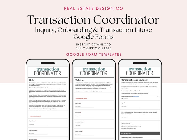 Transaction Coordinator Google Forms Templates Client Inquiry - Etsy