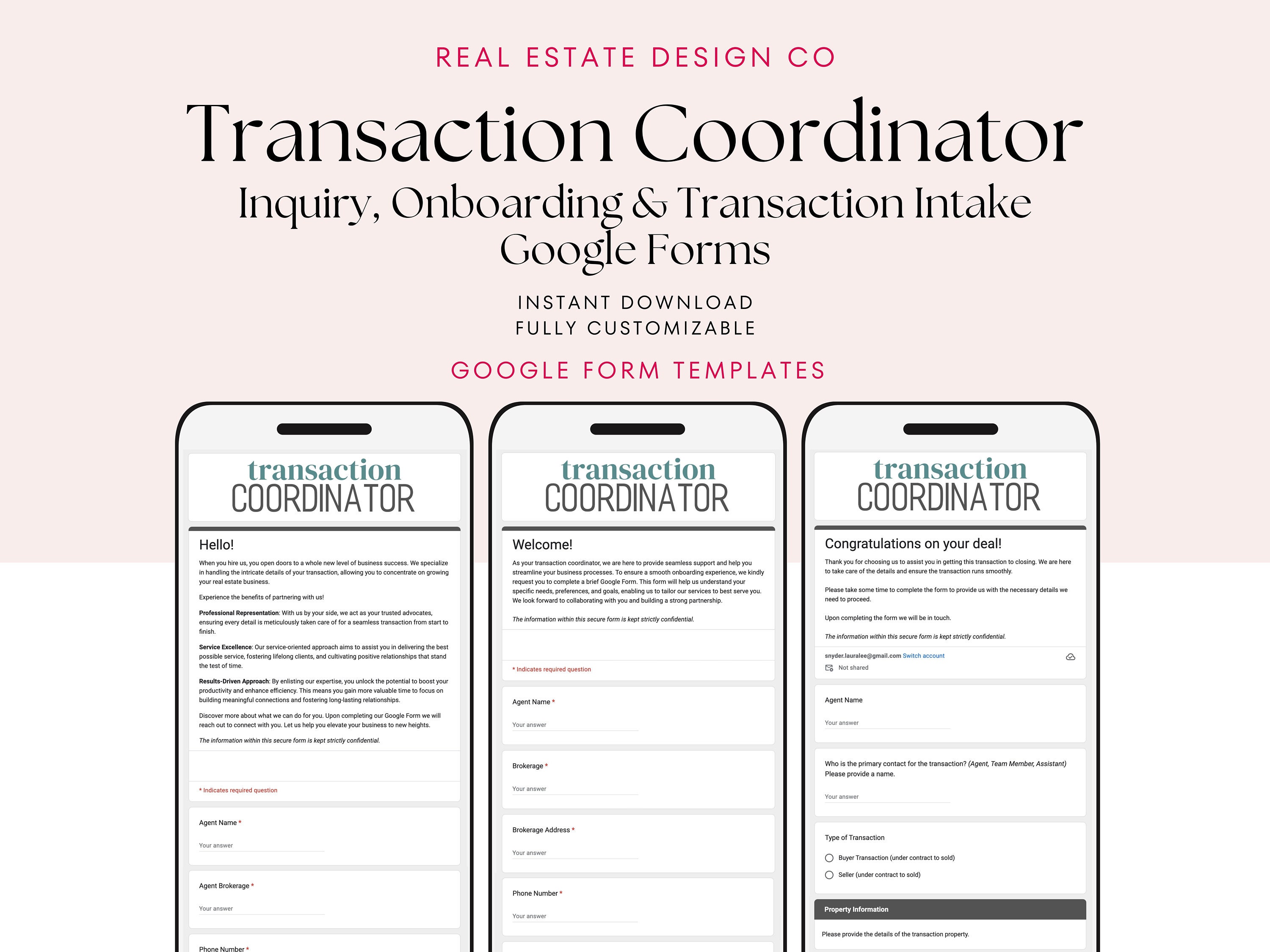 Transaction Coordinator Google Forms Templates Client Inquiry - Etsy