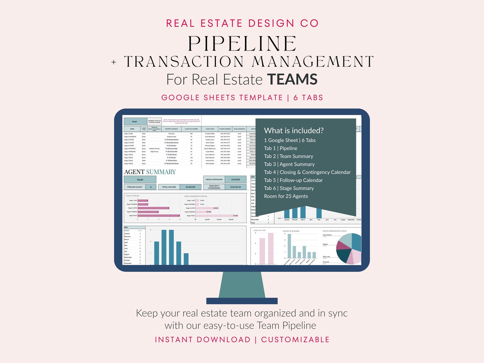 Real Estate Team Pipeline Google Sheets Template Business Tracker ...