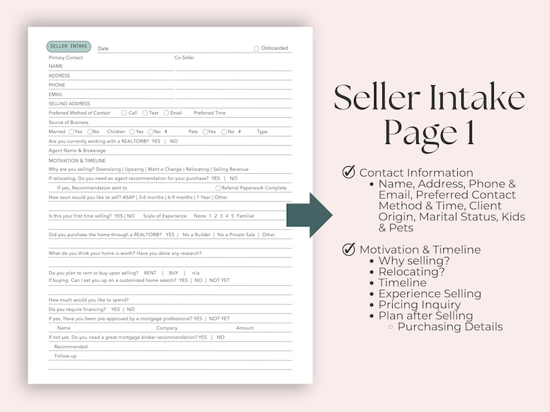 Real Estate Buyer and Seller Intake Forms, Canva Template, Client ...