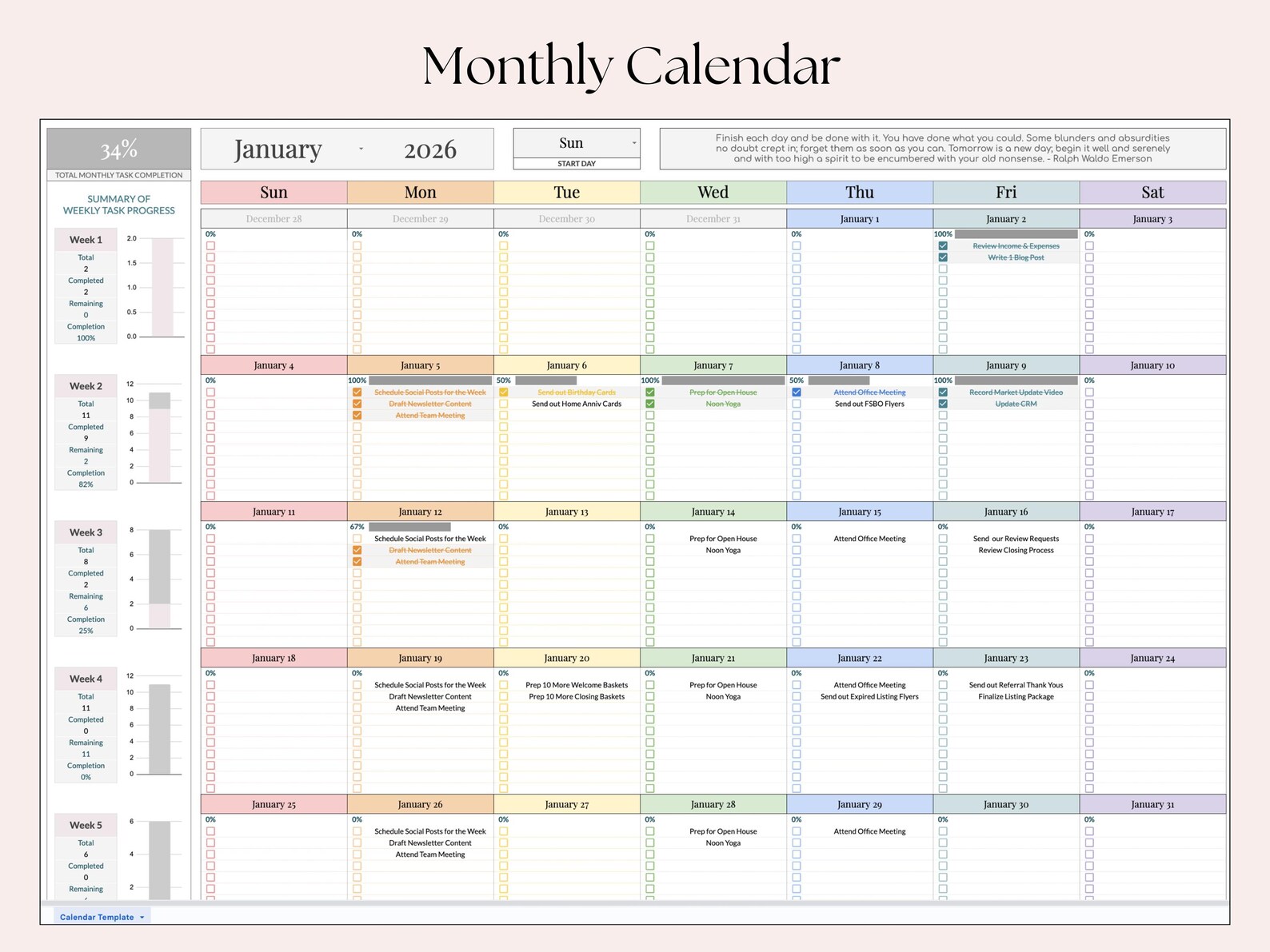 Monthly Smart Calendar With Habit Tracker Google Sheets Spreadsheet ...