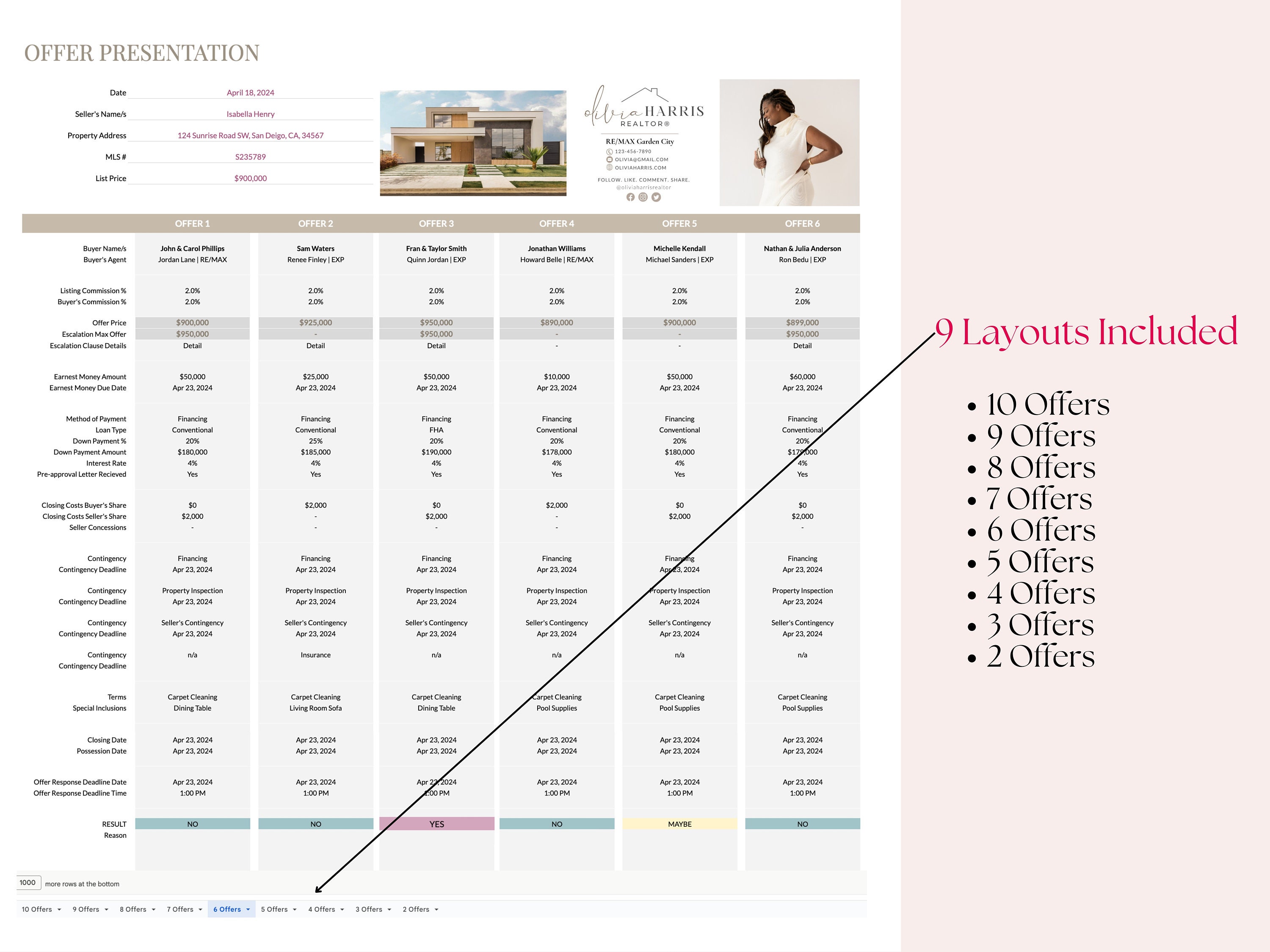 Real Estate Multiple Offer Comparison Presentation Google Sheets ...