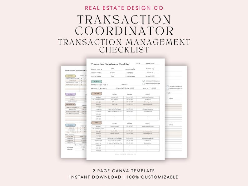 Transaction Coordinator Checklist Canva Template Real Estate ...