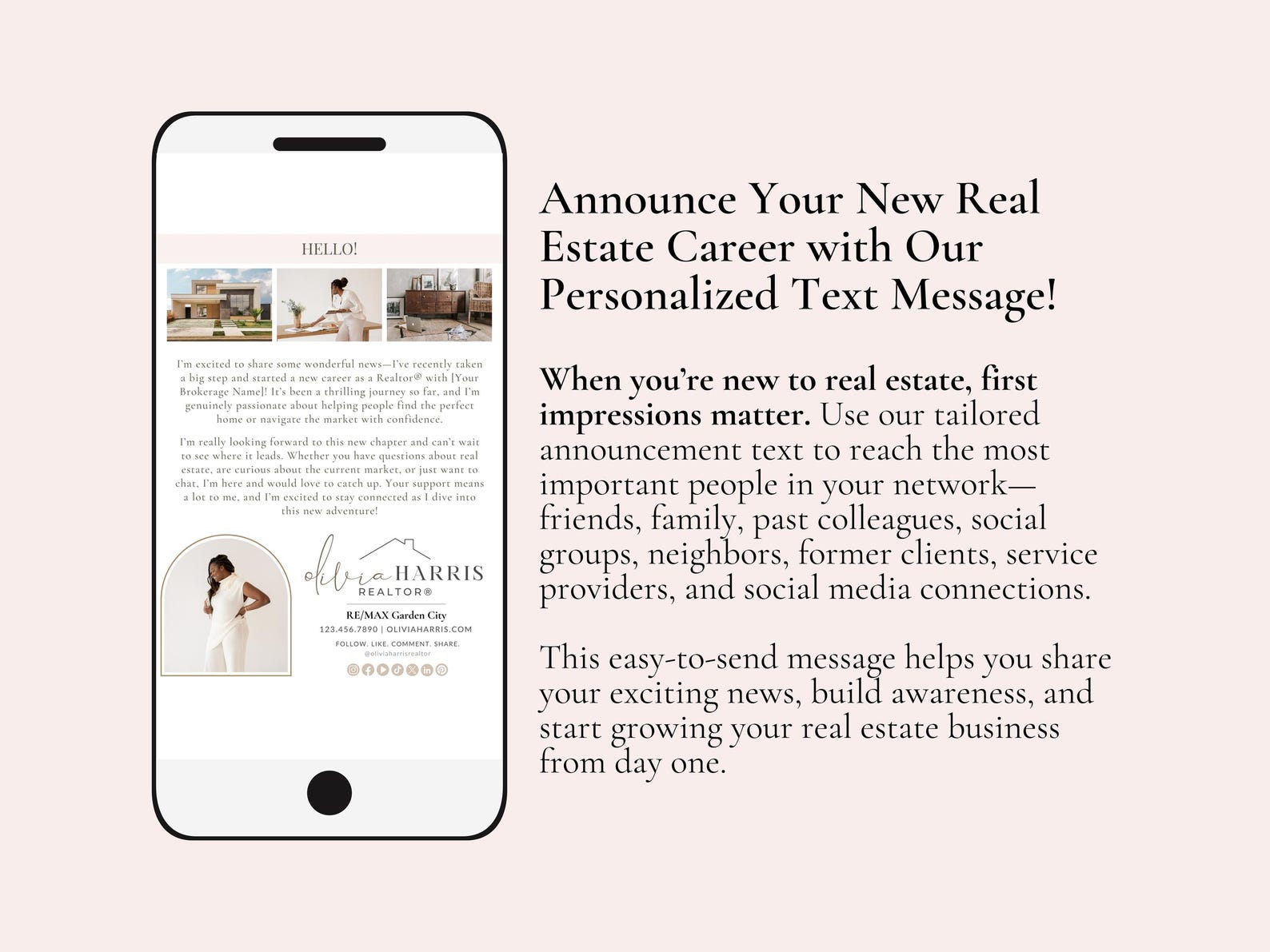 Real Estate New Agent Announcement Text Message Template | Canva ...