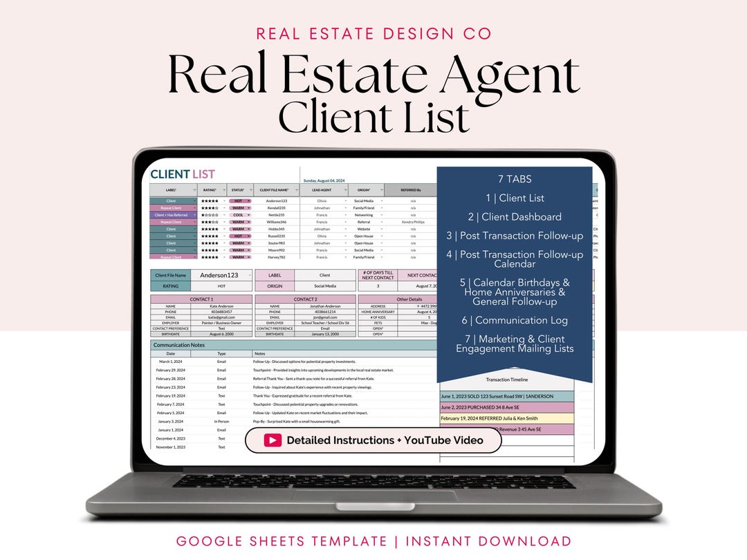 Real Estate Client List Google Sheets Spreadsheet CRM With Follow-up ...