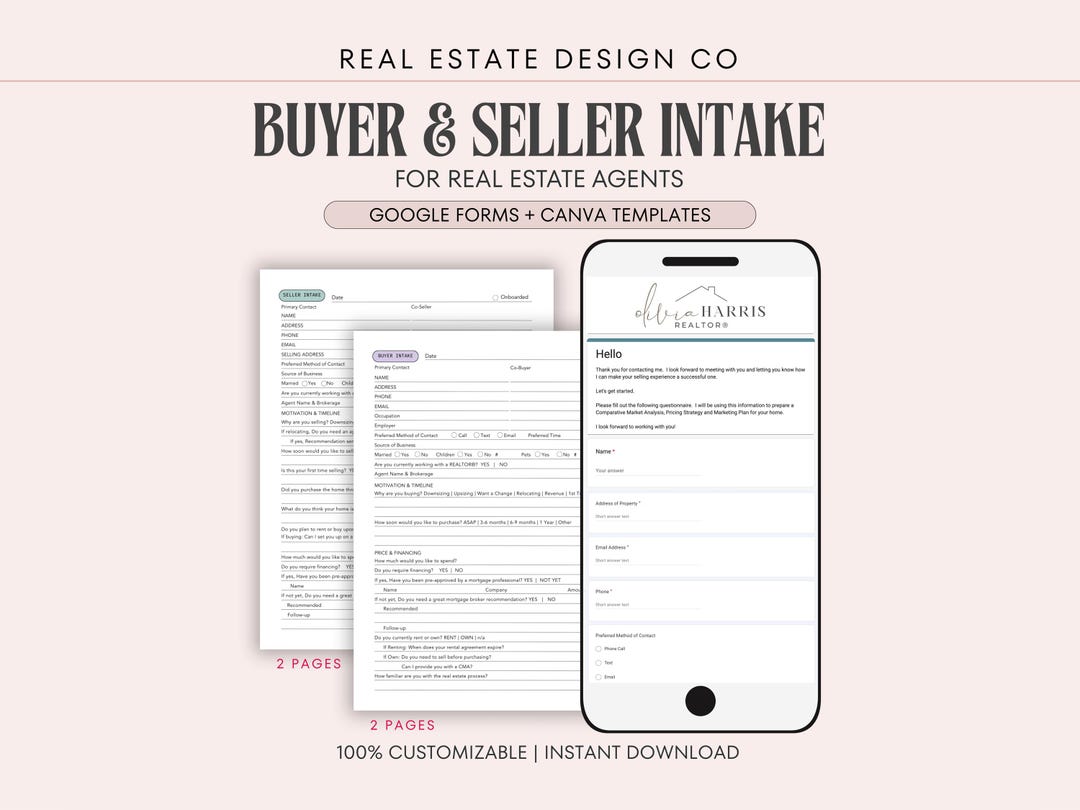 Buyer and Seller Intake Questionnaire, Real Estate Google Form Plus ...