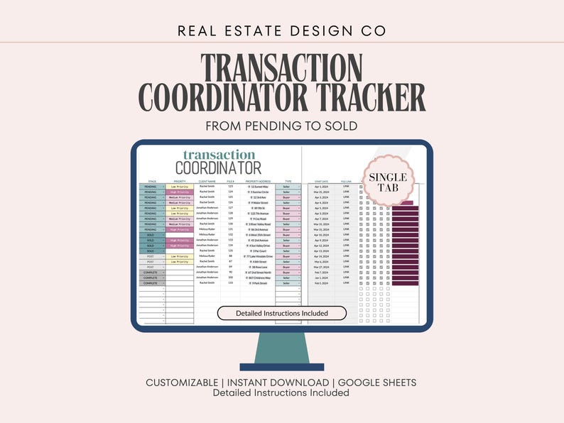 Real Estate Transaction Coordinator Pipeline Tracker | Google Sheets ...