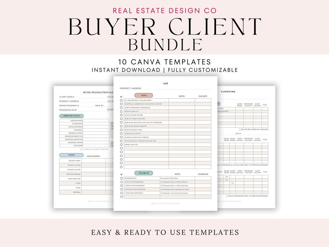Real Estate Agent Buyer Client Bundle Canva Templates From Lead to Sold ...