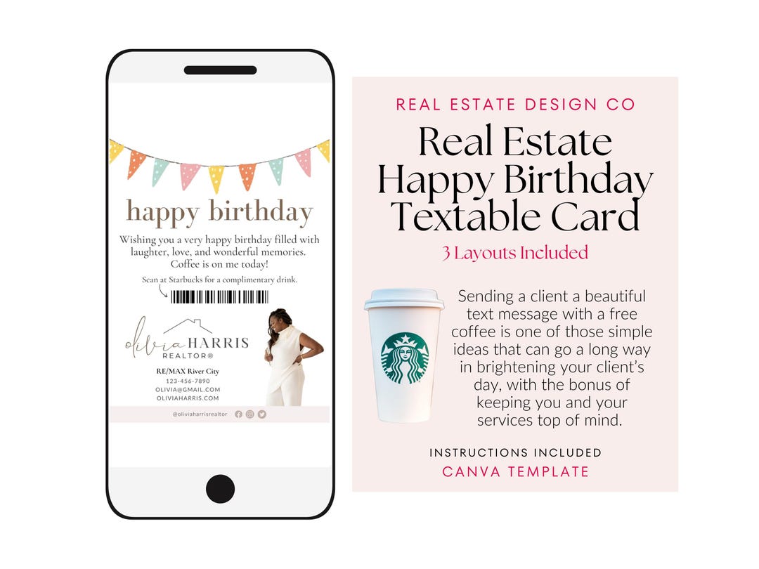 Happy Birthday Textable Card With Coffee Card Gift Real Estate Canva ...