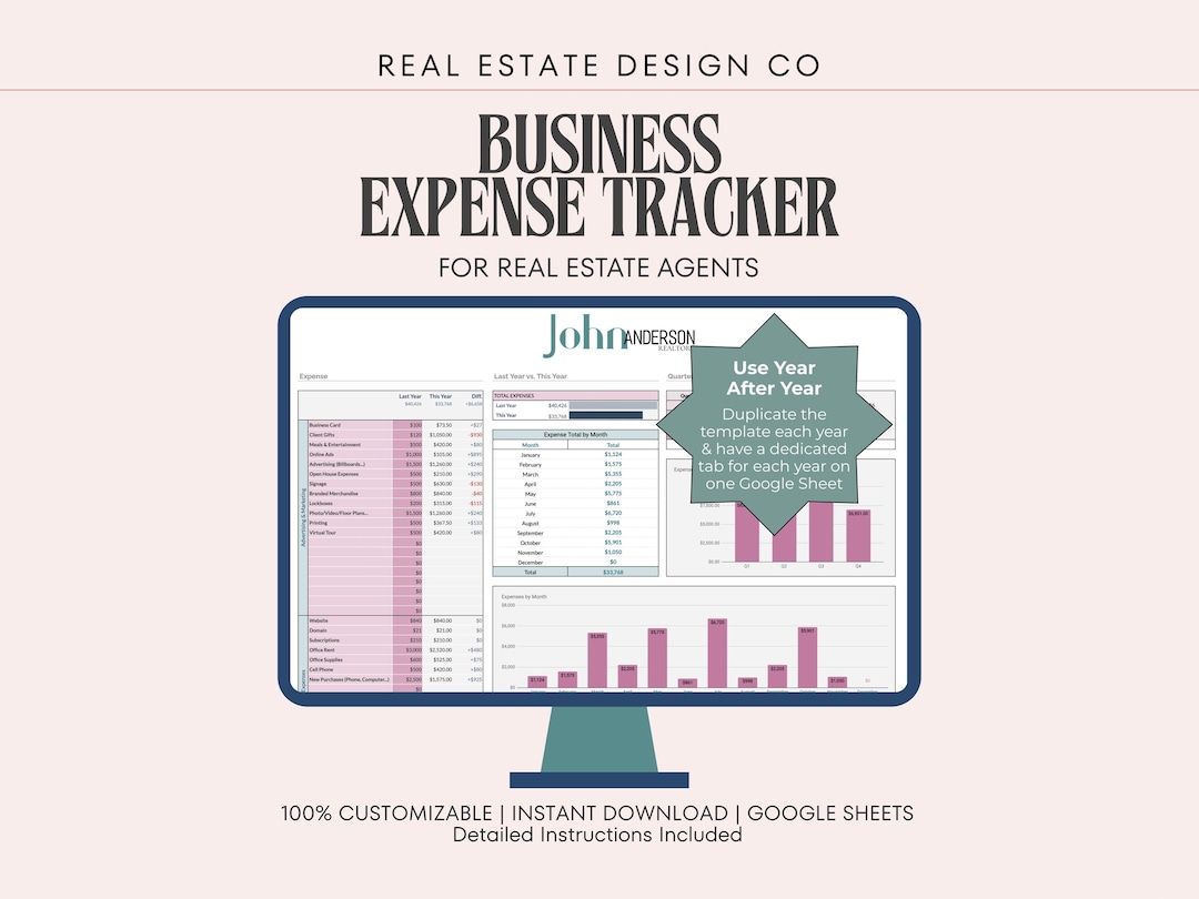 Real Estate Expense Tracker Google Sheets Spreadsheet | Track by ...