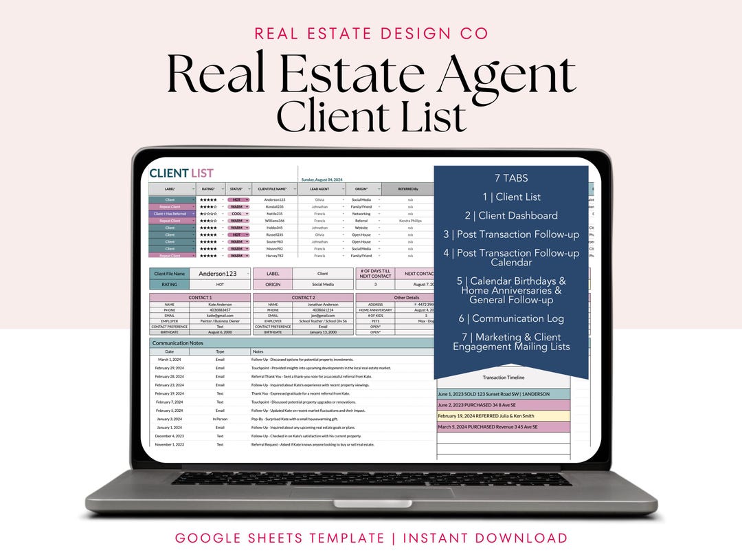 Real Estate Client List Google Sheets Spreadsheet CRM With Follow-up ...