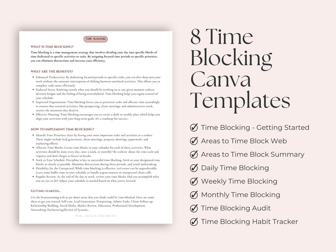 Real Estate Agent Time Blocking Planner Canva Template, Weekly Schedule ...