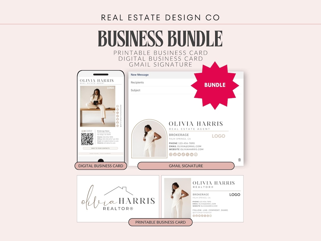 Real Estate Agent Branding Bundle: Digital Business Card, Printable ...