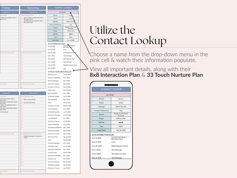 Real Estate CRM | Lead Tracker, 8x8 Interaction Plan, 33 Touch Nurture ...