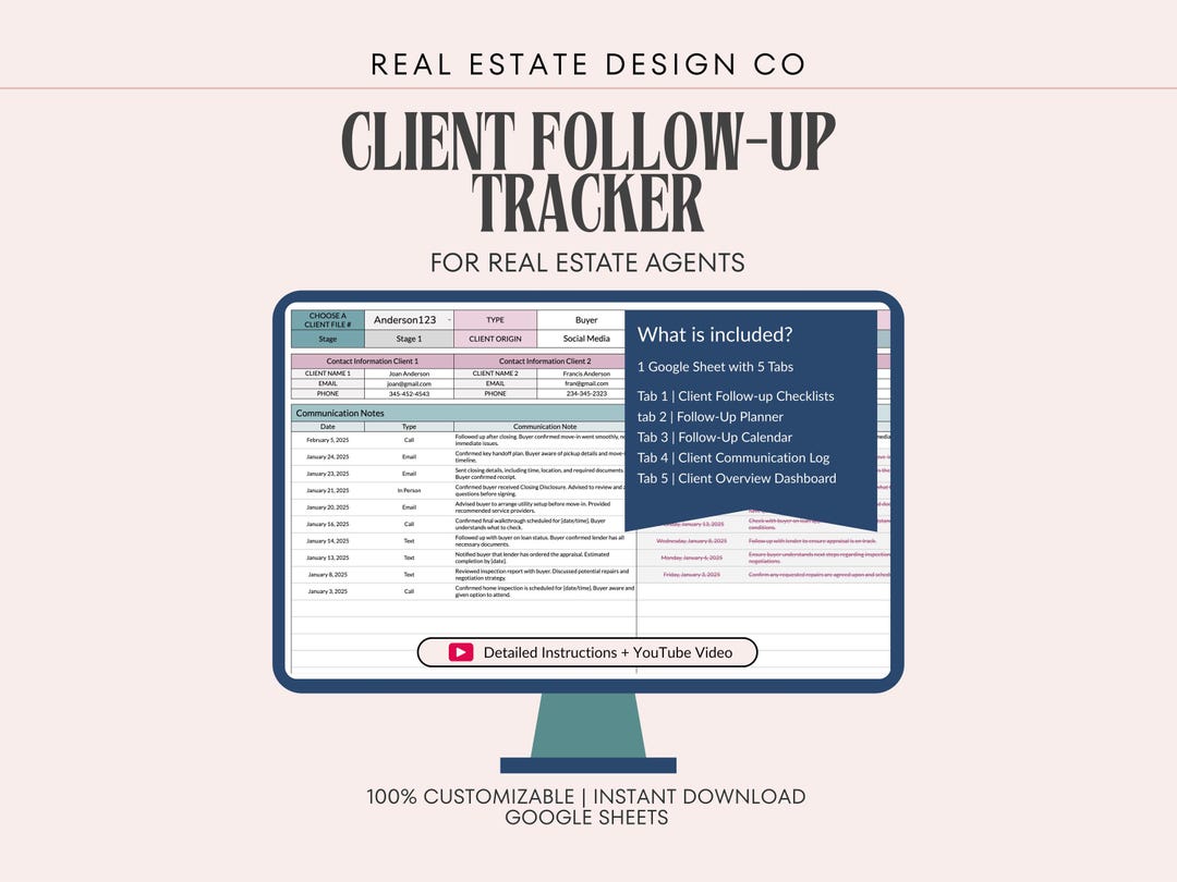 Real Estate Agent Follow-up Tracker: Client Management Google Sheets ...