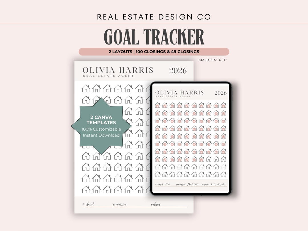 Real Estate Sales Tracker, Goal Setting, Homes Sold Counter, Canva ...