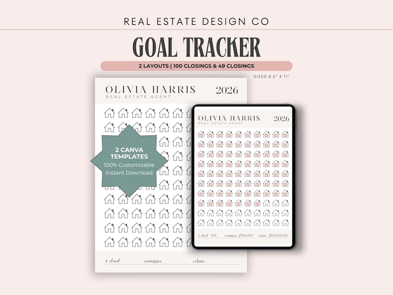 Real Estate Sales Tracker, Goal Setting, Homes Sold Counter, Canva ...