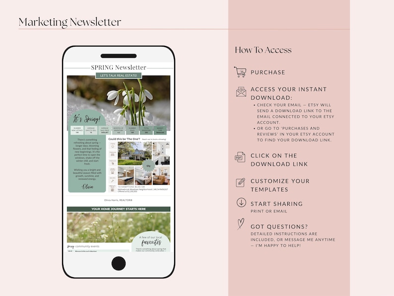 Spring Real Estate Newsletter | Marketing Canva Template, Email, Print ...