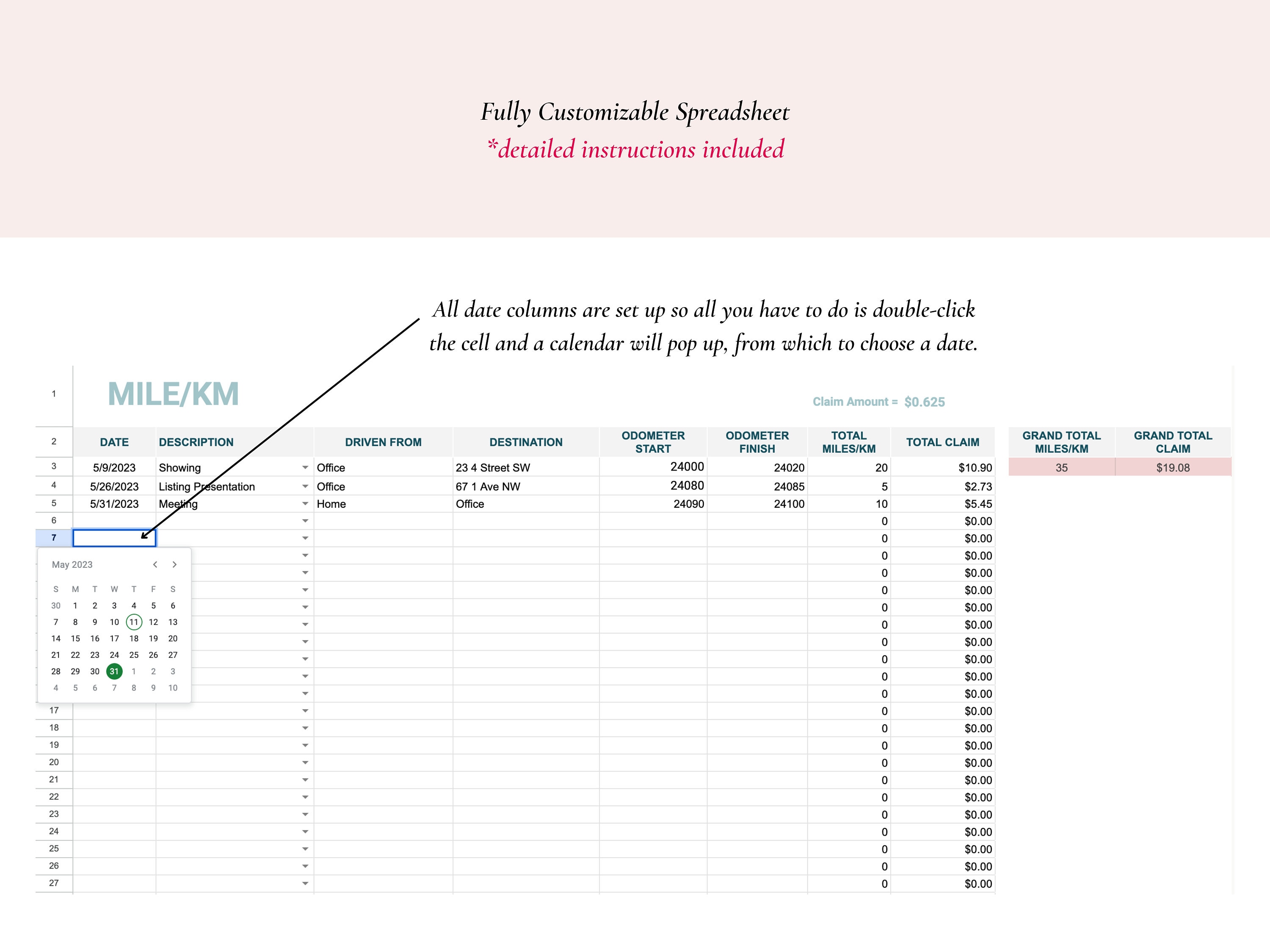 Real Estate Mileage Tracker KM Tracker Google Sheets - Etsy