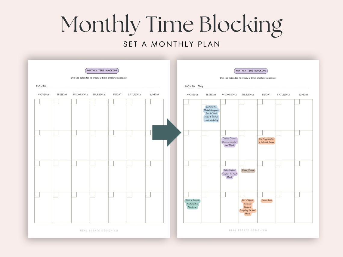 Real Estate Agent Time Blocking Planner Canva Template, Daily Weekly ...