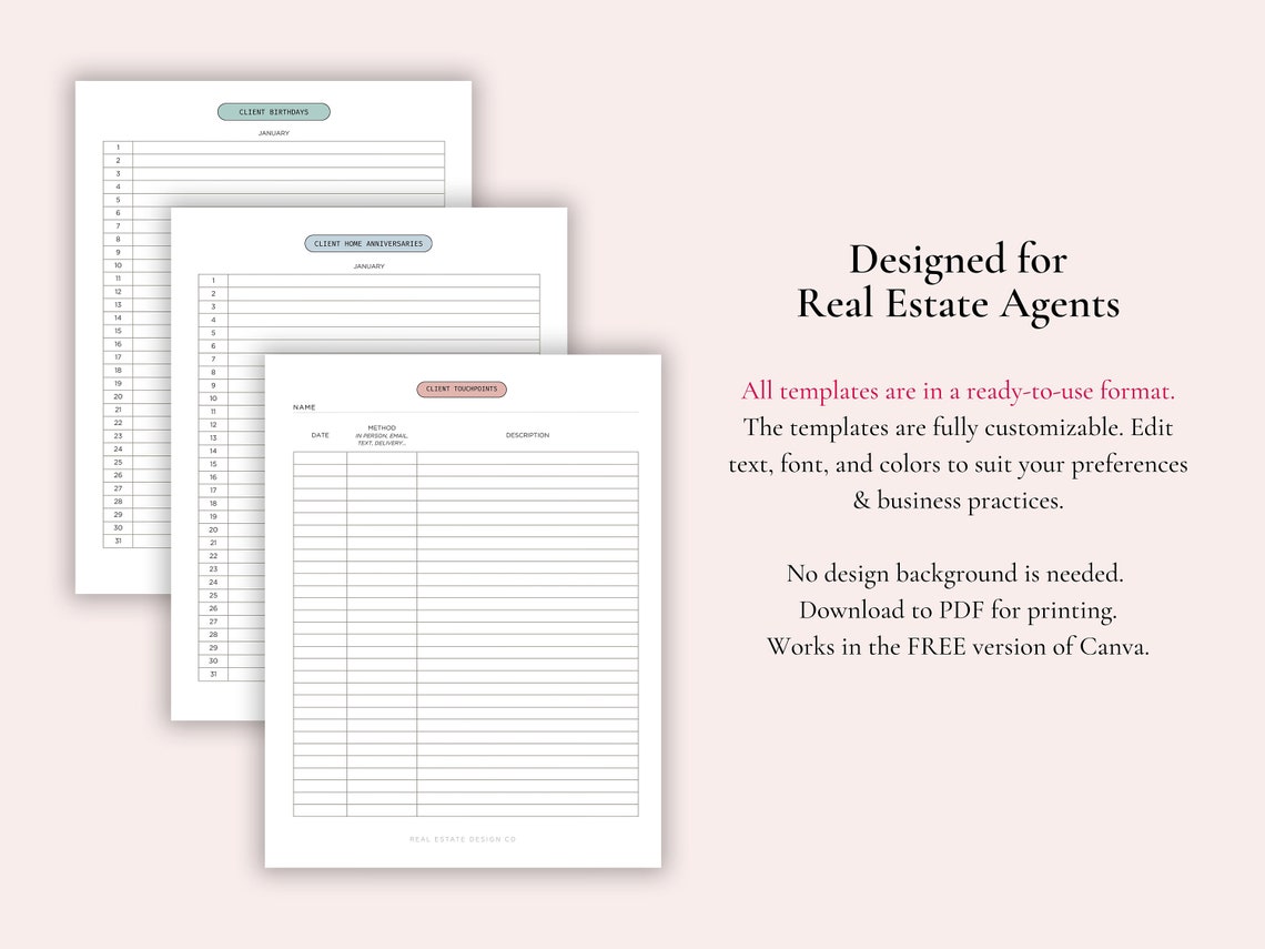Real Estate Client List Canva Template, Client Touchpoint Tracker ...