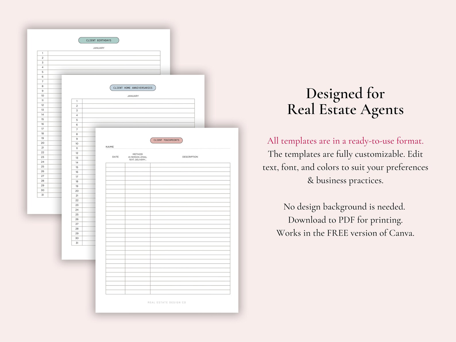Real Estate Client List Canva Template, Client Touchpoint Tracker ...