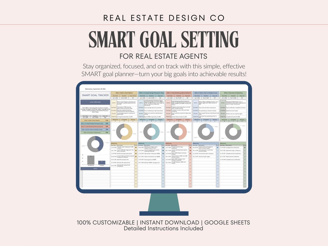 SMART Goal Setting Tracker for Real Estate Agents | Google Sheets ...