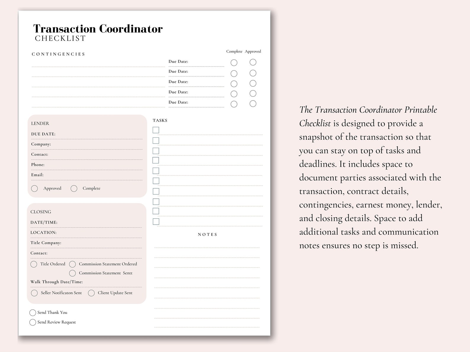 Transaction Coordinator Checklist Canva Template Real Estate - Etsy