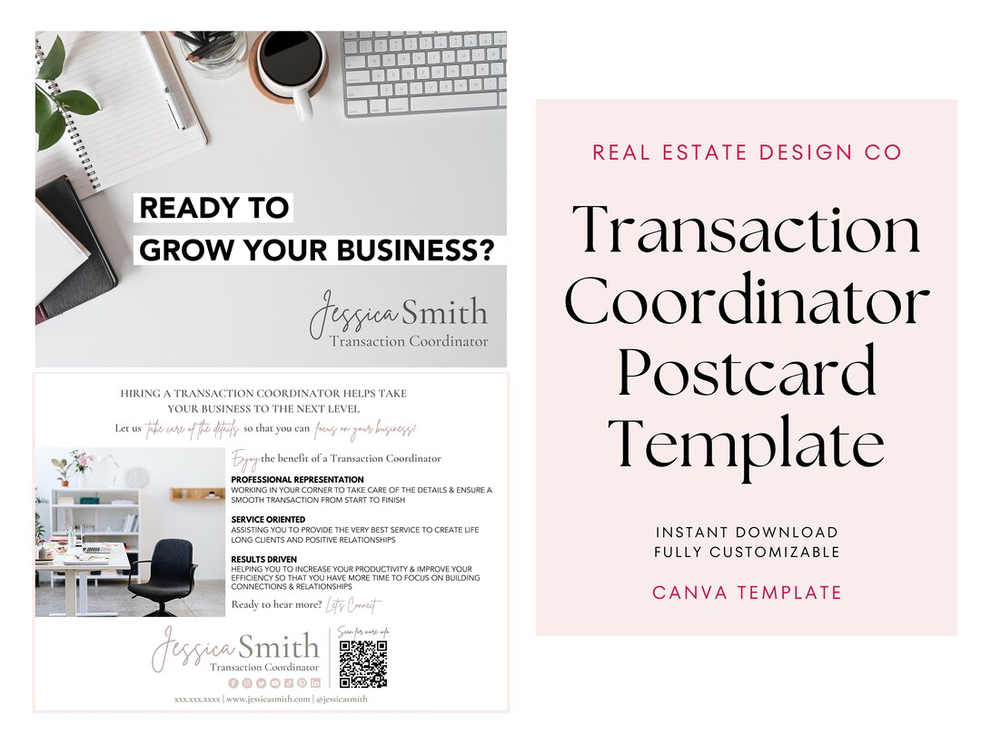 Transaction Coordinator Postcard Canva Template Marketing to Real ...