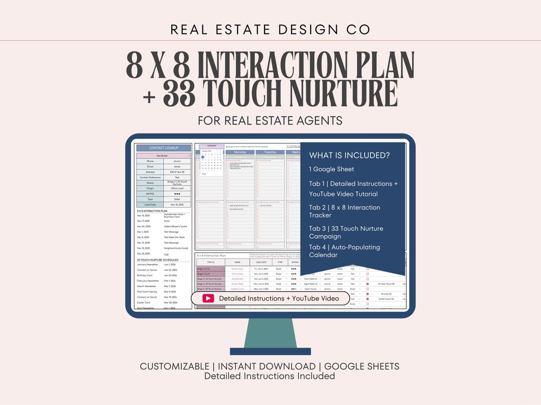 Real Estate CRM | Lead Tracker, 8x8 Interaction Plan, 33 Touch Nurture ...