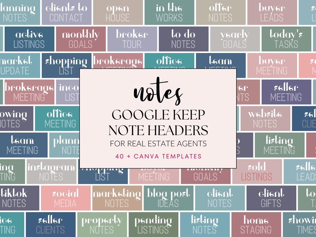 Google Keep Note Headers, Real Estate Agent Canva Templates (digital ...