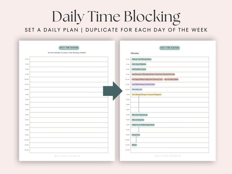 Real Estate Agent Time Blocking Planner Canva Template, Daily Weekly ...