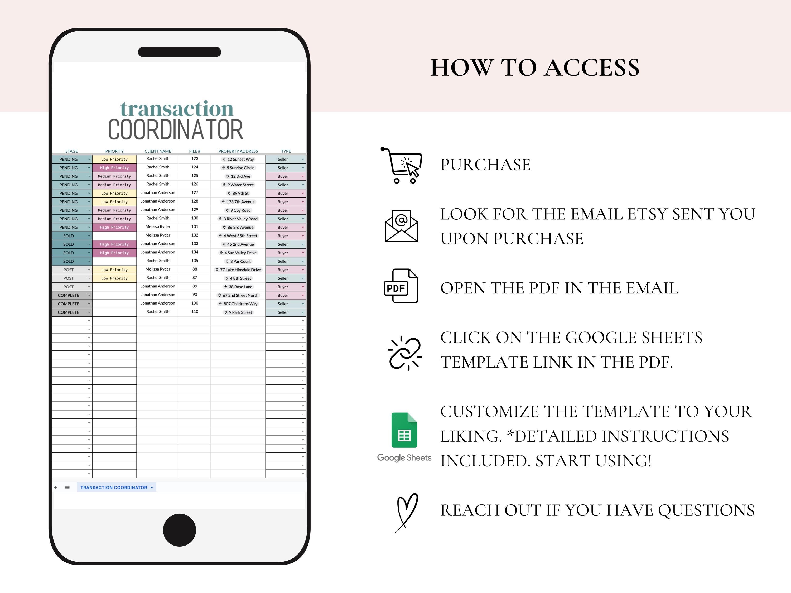 Real Estate Transaction Coordinator Pipeline Tracker | Google Sheets ...