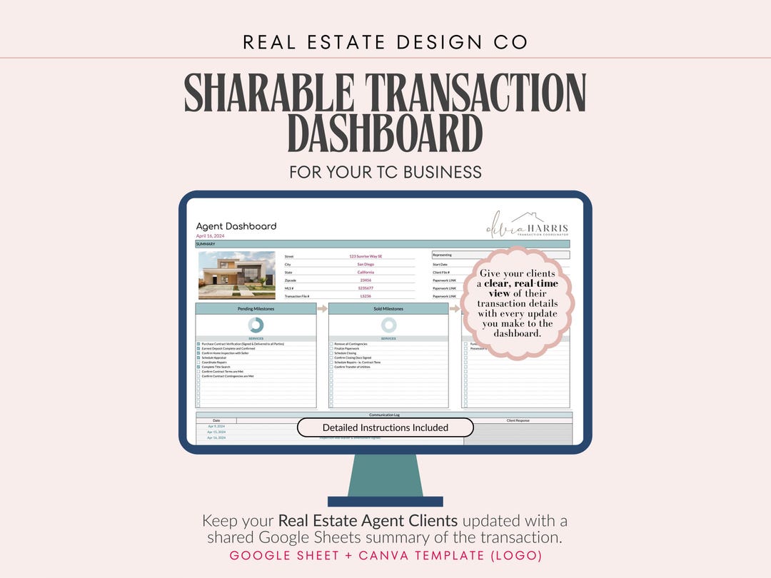 Real Estate Transaction Coordinator Client Dashboard | Sharable Google ...