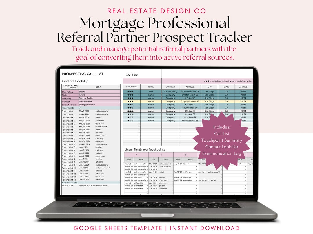Mortgage Professional Referral Partner Prospect Tracker Google Sheets ...