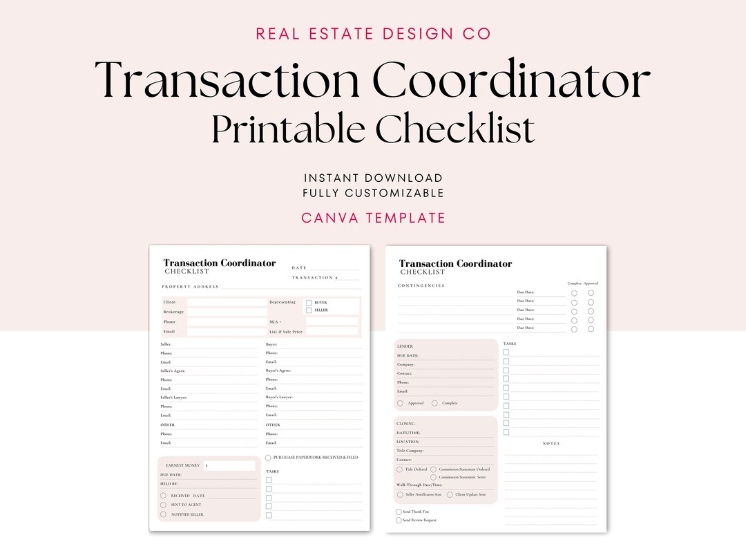Transaction Coordinator Checklist Canva Template Real Estate ...
